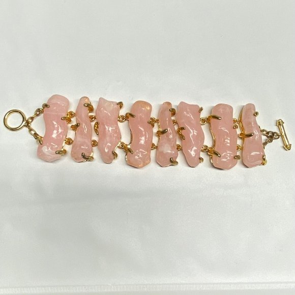 Unbranded | Jewelry | Light Pink Panel Bracelet Gold Tone Bold Wide ...